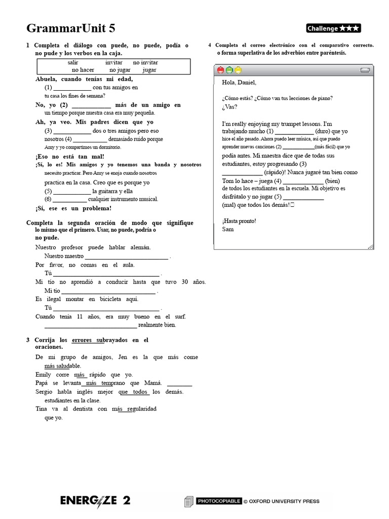 Ejercicios de Gramática y Vocabulario 5 | PDF