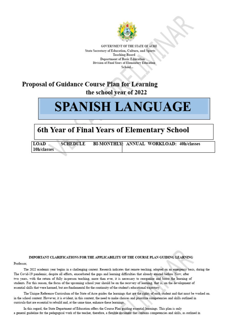 2022 Spanish Course Plan for 6th Grade | PDF | Curriculum | Communication