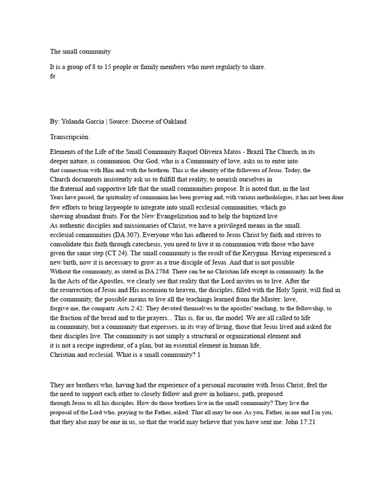 The Small Community | PDF | Acts Of The Apostles | Jesus