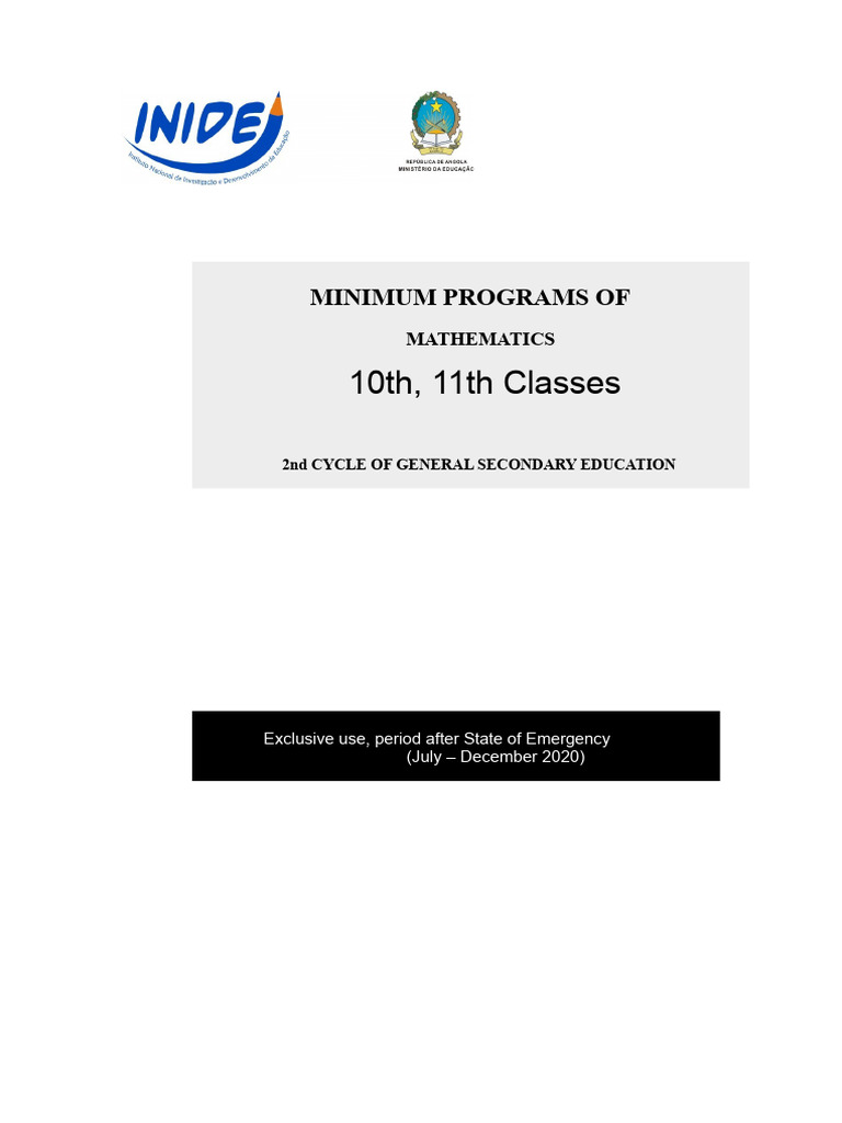 Minimum Mathematics Program for Grades 10-11 | PDF | Trigonometric ...