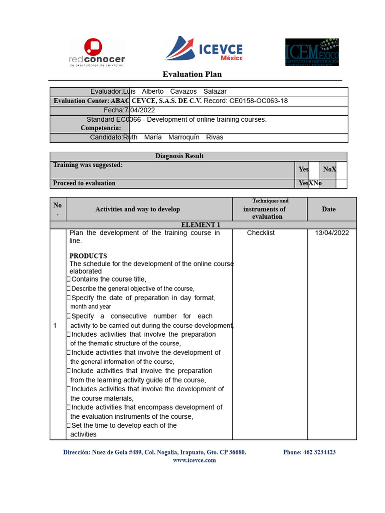 7.0 Evaluation Plan Ec0366 | PDF