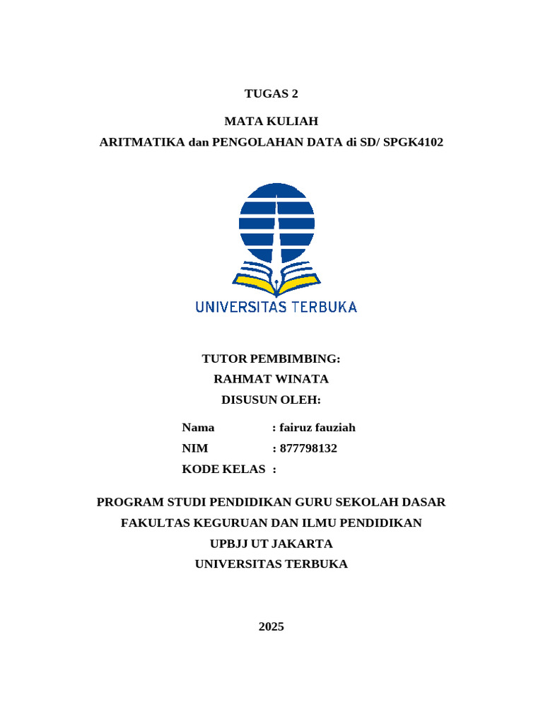 Tugas Aritmatika dan Pengolahan Data SD | PDF