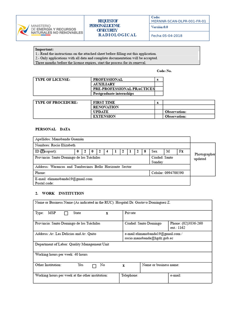 1.1.-Application Form For Personal License | PDF | Radiation Protection ...