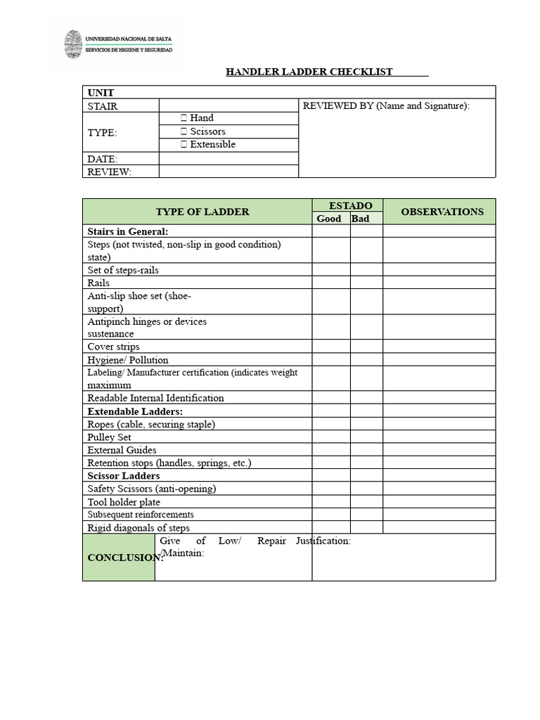 Ladder Safety Inspection Checklist | PDF