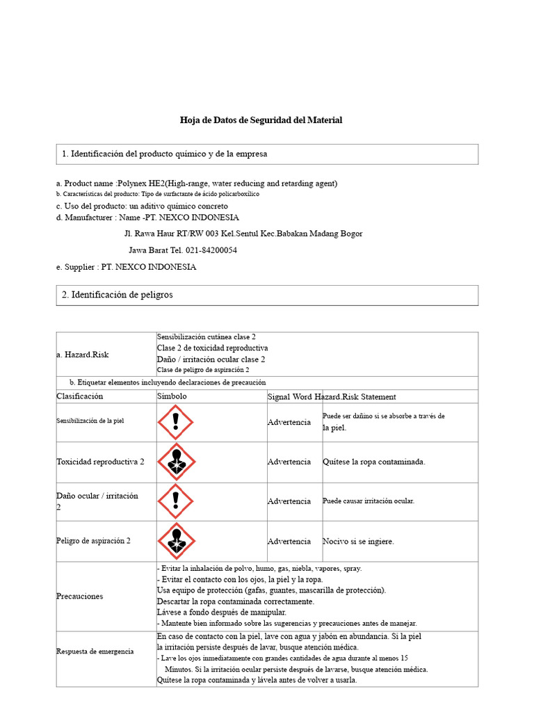 MSDS POLYNEX HE2.pdf | PDF | Agua | Residuos