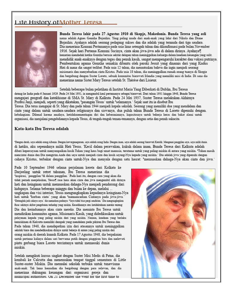 Sejarah Hidup Ibu Teresa | PDF