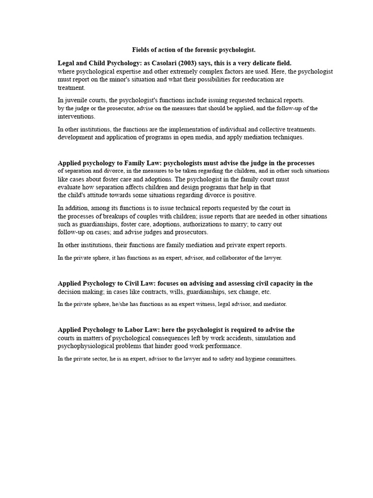 Fields of Action of The Forensic Psychologist | PDF | Psychology | Witness