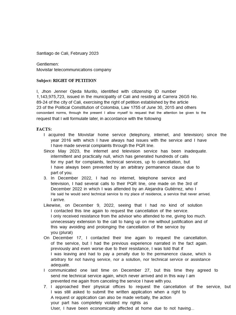 Request For Withdrawal and Certificate of No Outstanding Debts MOVISTAR ...