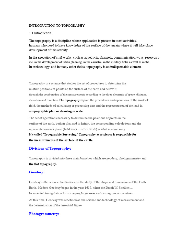 Introduction To Topography | PDF | Topography | Geodesy