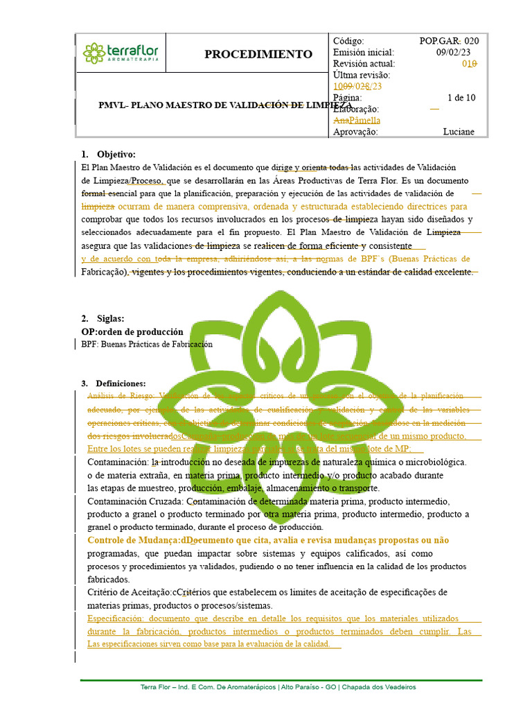 POP - Gar.020 - PMVL - Plan Maestro de Validación de Limpieza - Rev01 ...