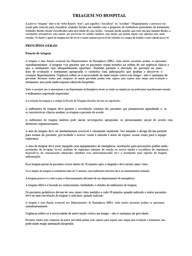 Importância da Triagem em Emergências | PDF | Enfermagem | Dor