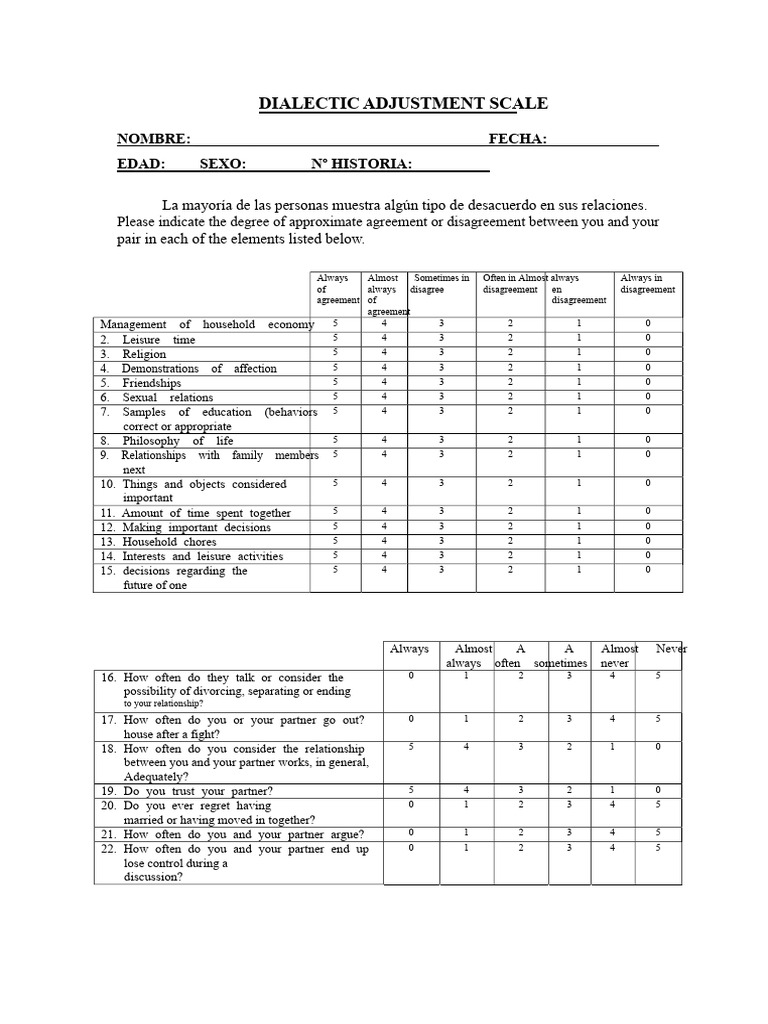 Dyadic Adjustment Scale Couples - PDF Version 1 | PDF | Psychological ...