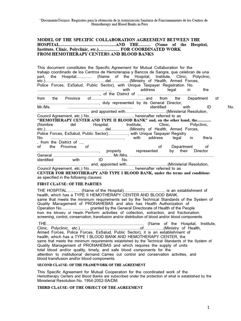 Blood Bank Agreement Model 4 | PDF | Blood Donation | Blood Transfusion
