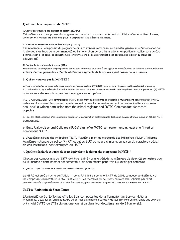 Composants et objectifs du NSTP | PDF | Littératie