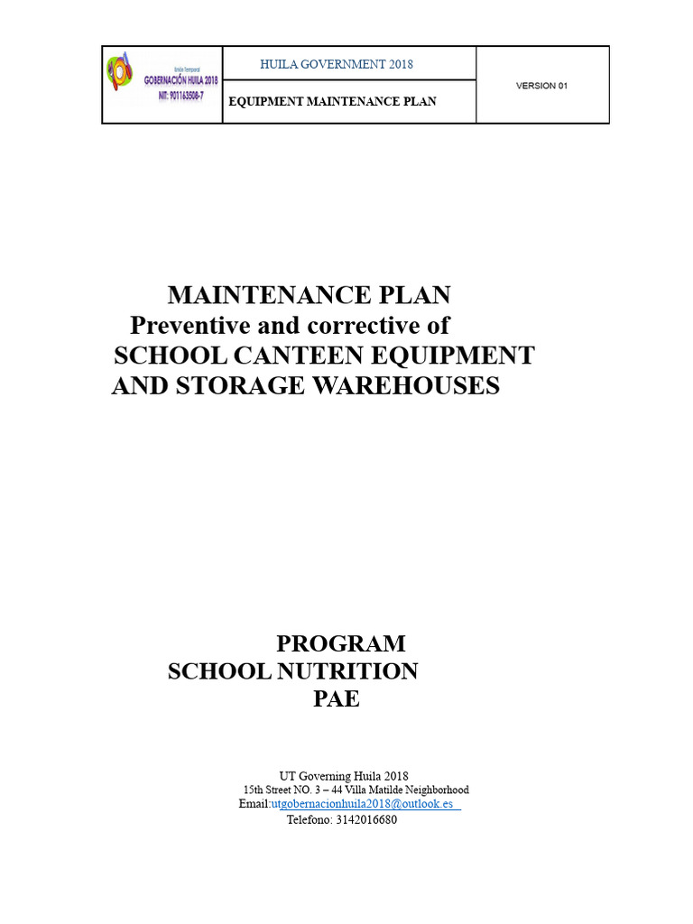 Preventive and Corrective Plan Restaurant and Warehouse Ut Government ...