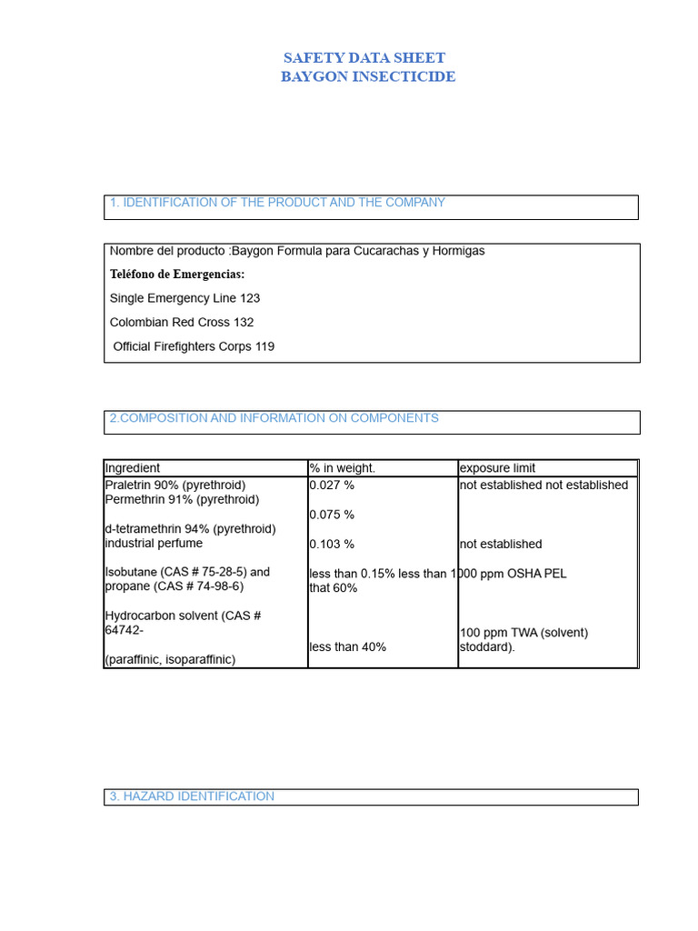 Baygon Insecticide Safety Data Sheet | PDF | Toxicity | Water