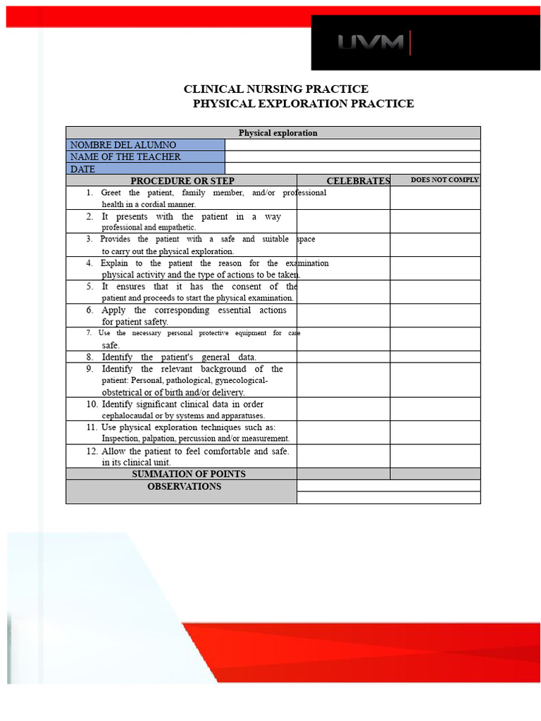Physical Examination Checklist | PDF