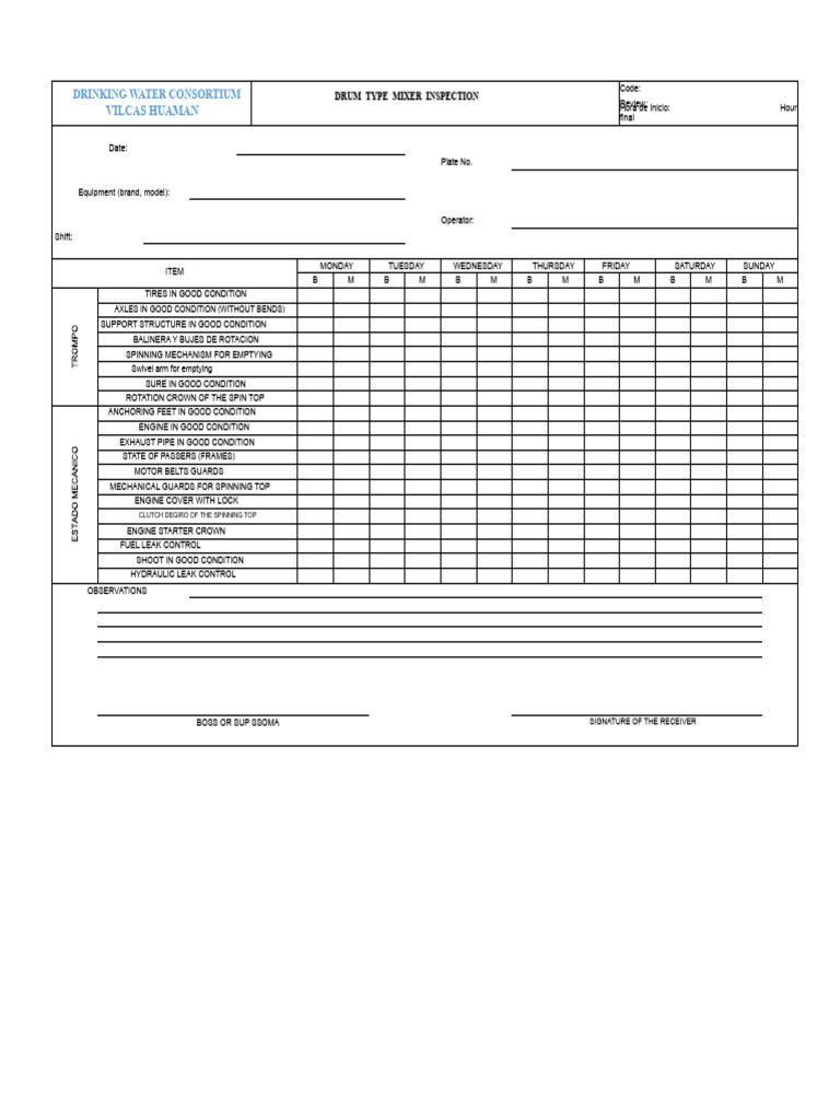 Mixer Checklist - Drum Type | PDF