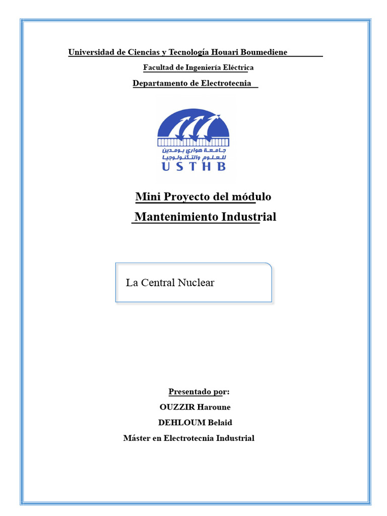 Mini Proyecto de Mantenimiento Industrial - USTHB | PDF | La energía ...
