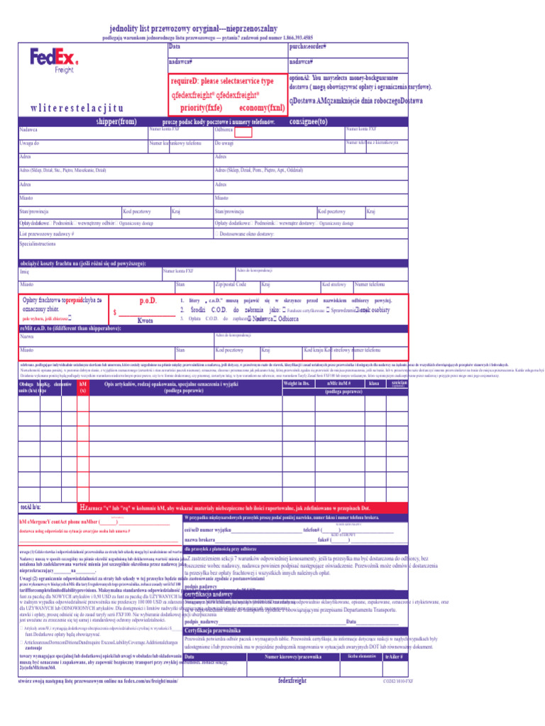 List Przewozowy FedEx | PDF