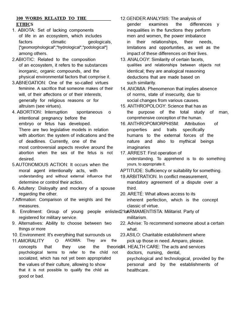 100 Ethical Terms Explained | PDF | Stress (Linguistics) | Semantics