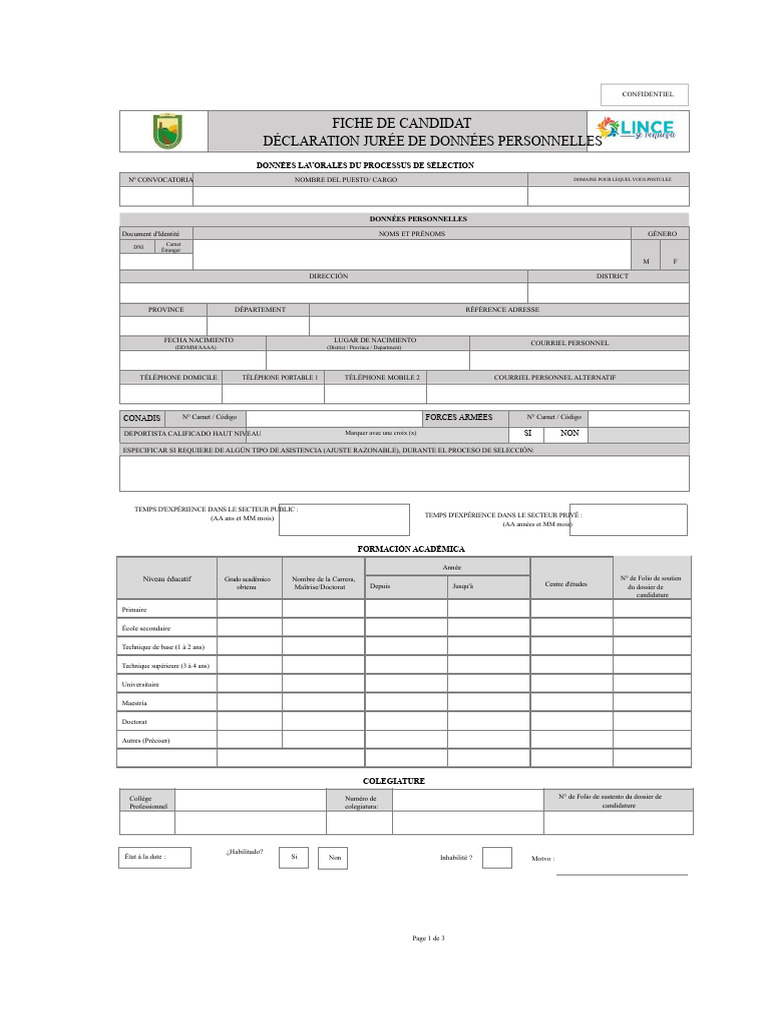 Fiche de Candidat - Déclaration Jurée | PDF