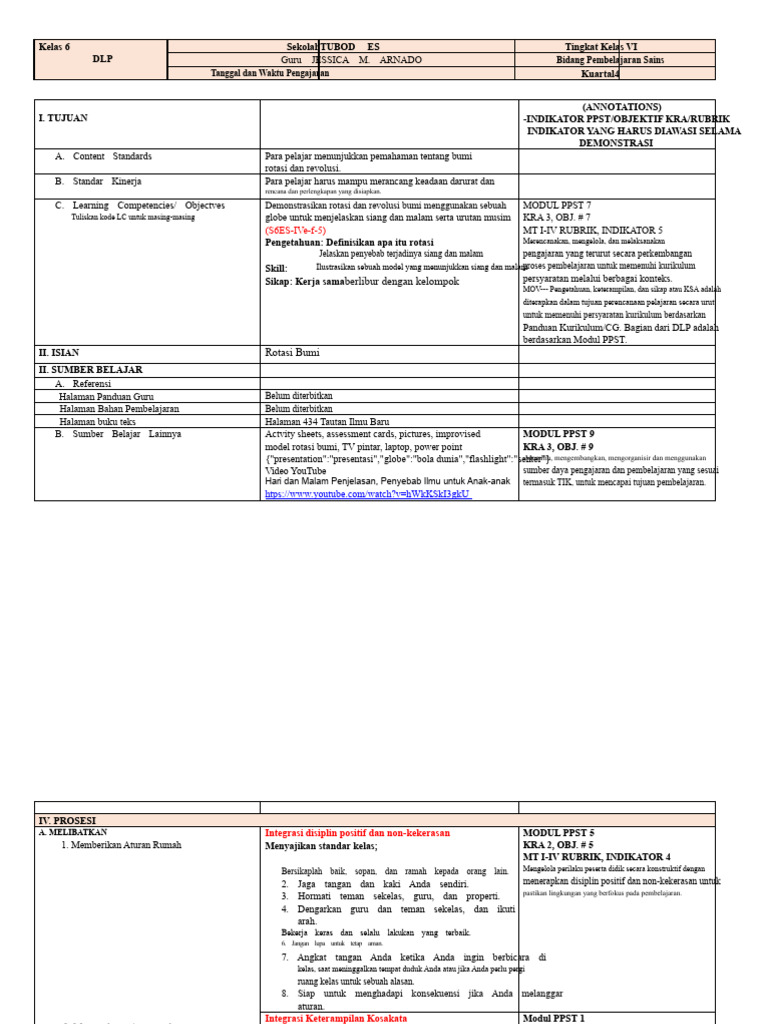 COT_DLP_SCIENCE 6_ROTASI BUMI -q4 | PDF