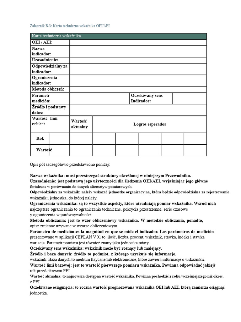 Karta Techniczna Wskaźnika OEI - Aei | PDF