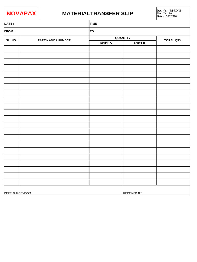 Material Transfer Slip | PDF
