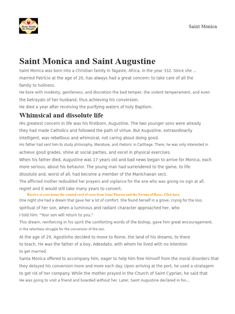 Saint Monica | PDF | Augustine Of Hippo | Theology