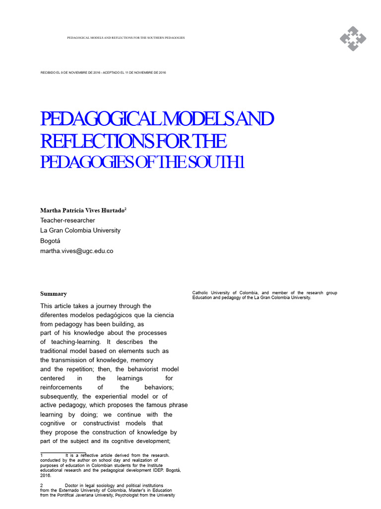 Pedagogical Models and Reflections For The Pedagogies of The South ...