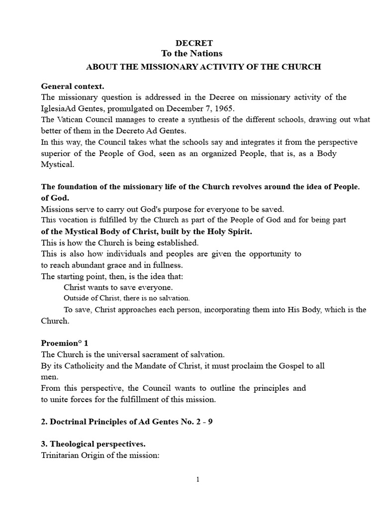 1.1 Ad Gentes - Synthesis | PDF | Catholic Church | Grace In Christianity