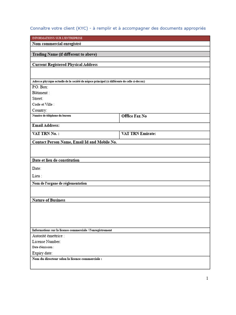 Formulaire KYC : Informations Clientèle | PDF | Business