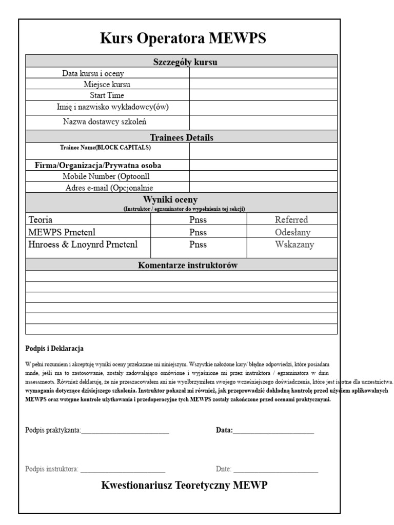 Podręcznik Dla Trainee Operatora Mewps | PDF