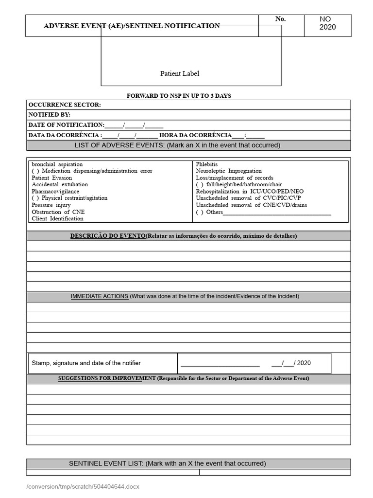 Adverse Event Notification Form 2020 | PDF | Medicine | Health Care