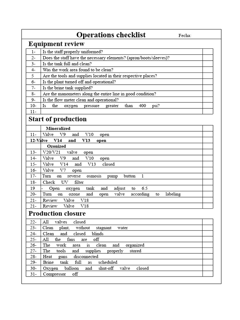 Operations Startup Checklist | PDF