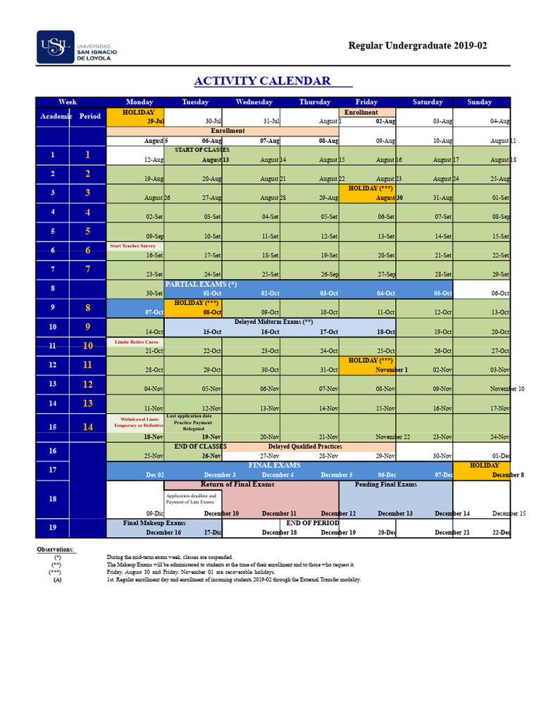 2019-02 Undergraduate Academic Calendar | PDF