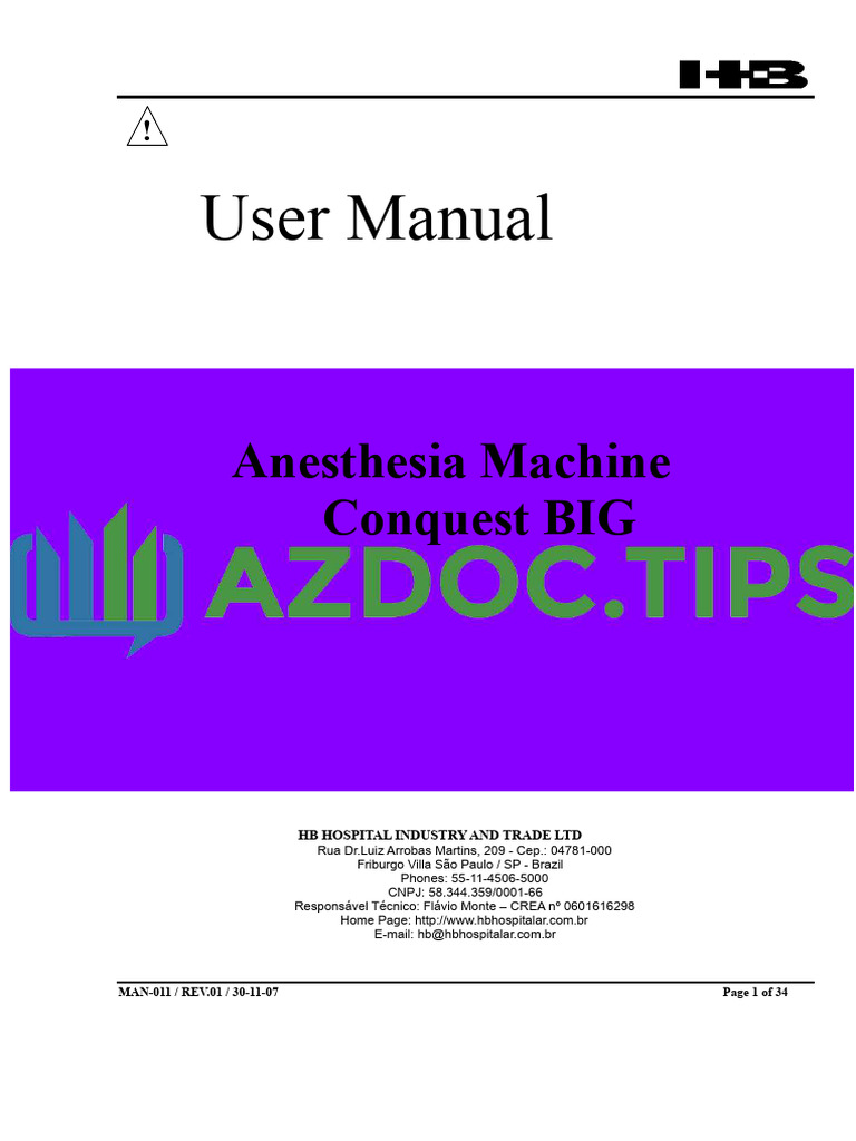 Conquest BIG Anesthesia Machine Manual | PDF | Quality Management