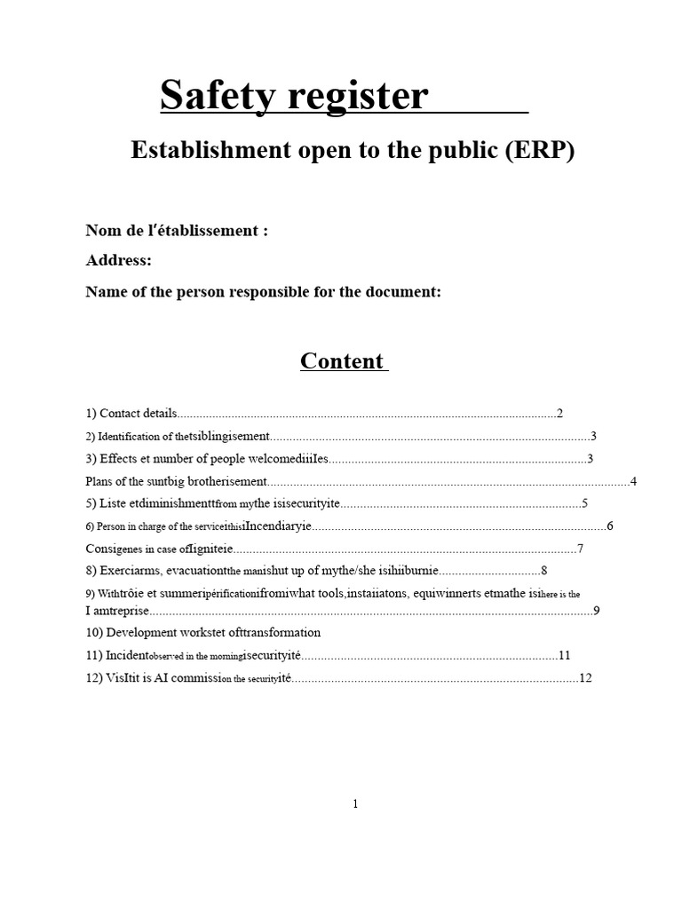 Safety Register for Public Establishments | PDF | Civil Defense ...