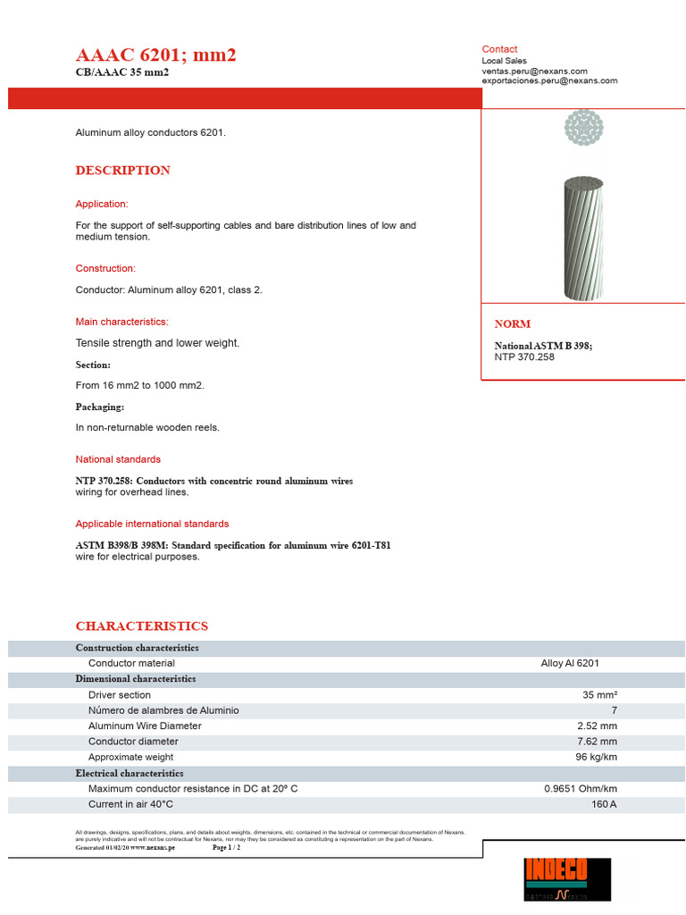 CB AAAC 35 mm2 | PDF | Electrical Conductor | Wire