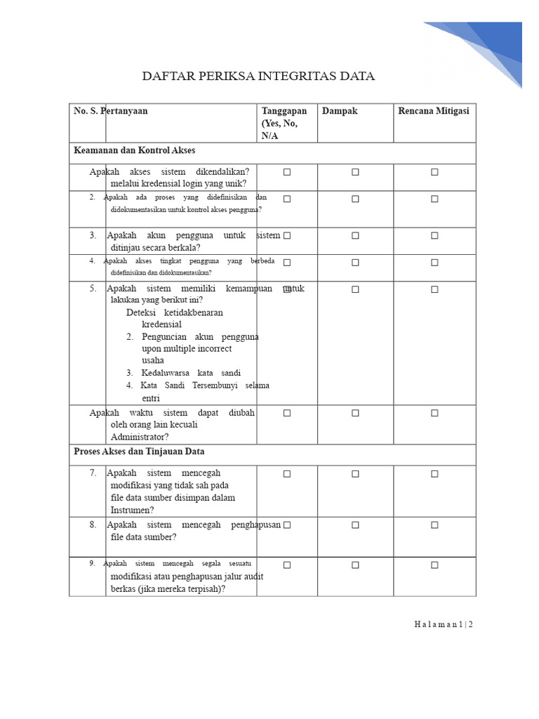 DAFTAR PERIKSA INTEGRITAS DATA 1628303326 | PDF
