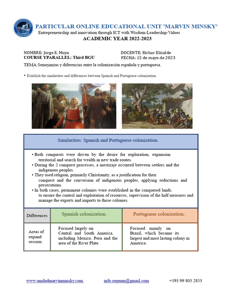 Similarities and Differences of Colonization - Jorge Moya 3rd BGU | PDF ...