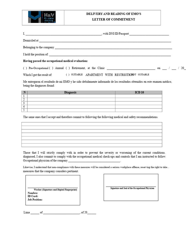 Delivery, EMO Reading and Letter of Commitment | PDF