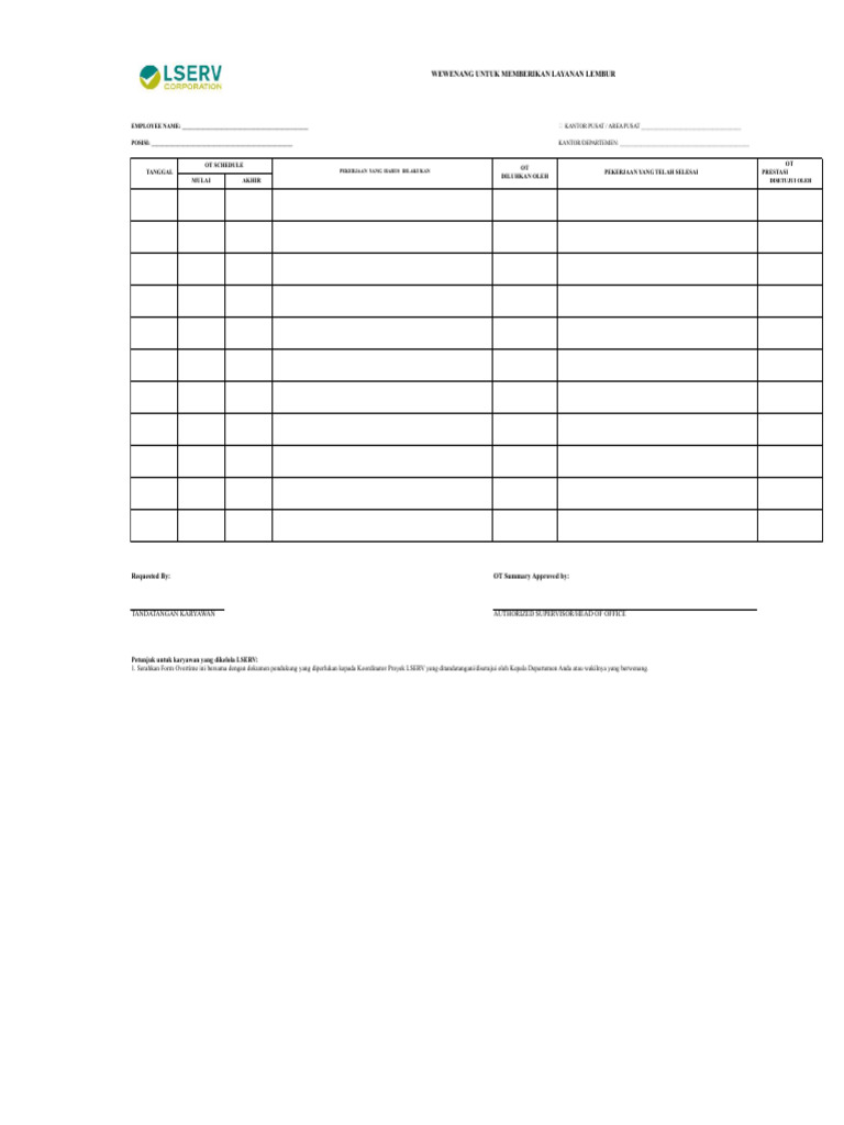 Formulir Lembur | PDF