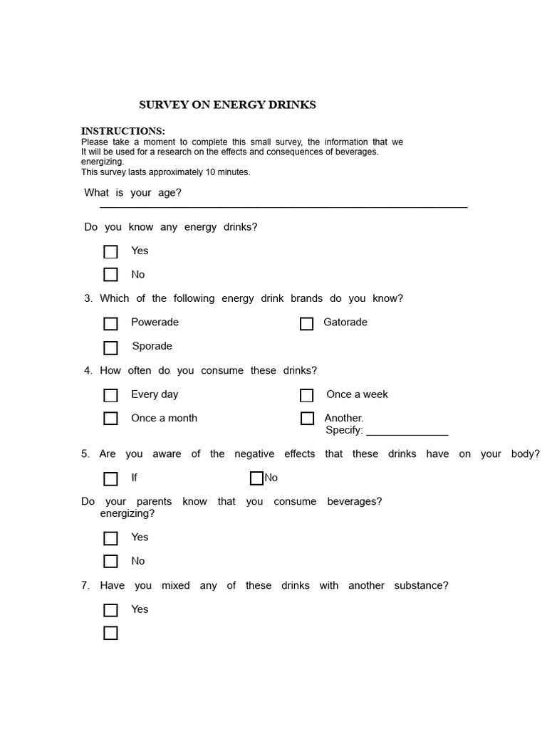 Energy Drink Survey | PDF