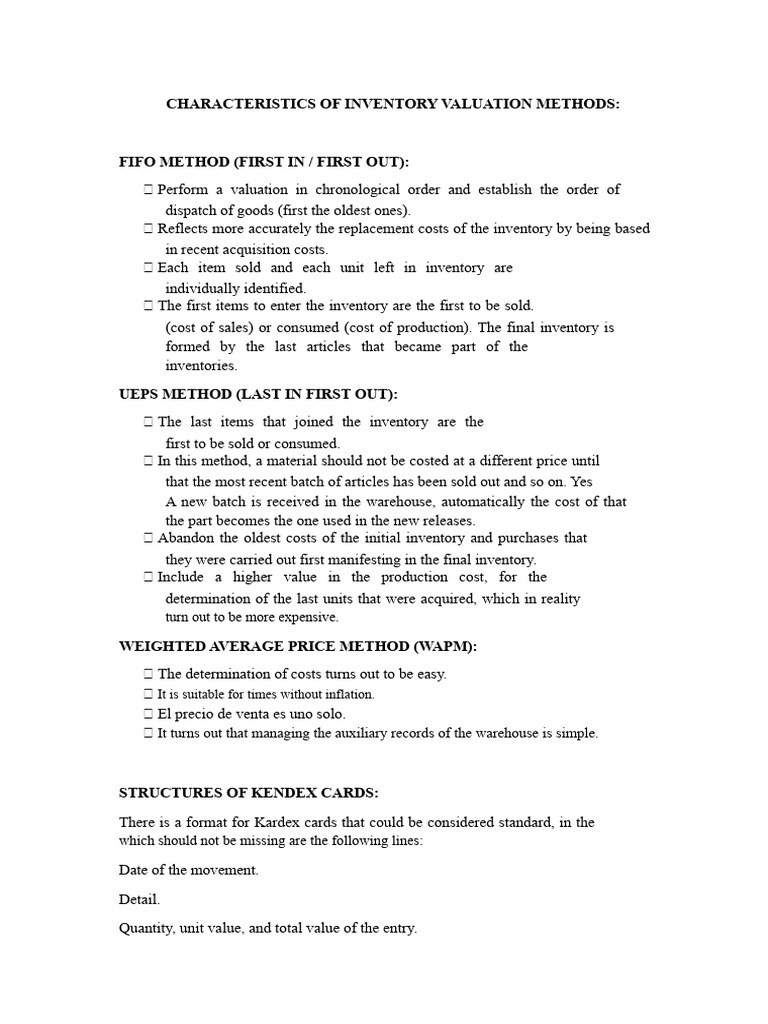 CHARACTERISTICS OF INVENTORY VALUATION METHODS | PDF
