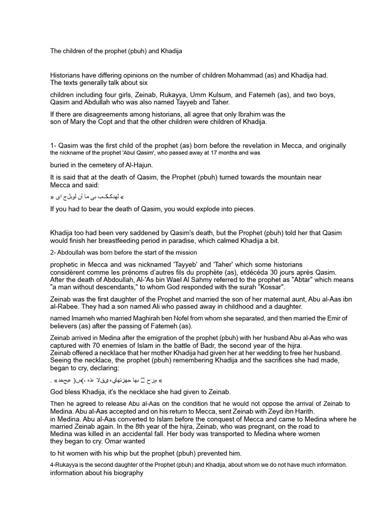 Children of Prophet Muhammad and Khadija | PDF | Muhammad | Ali