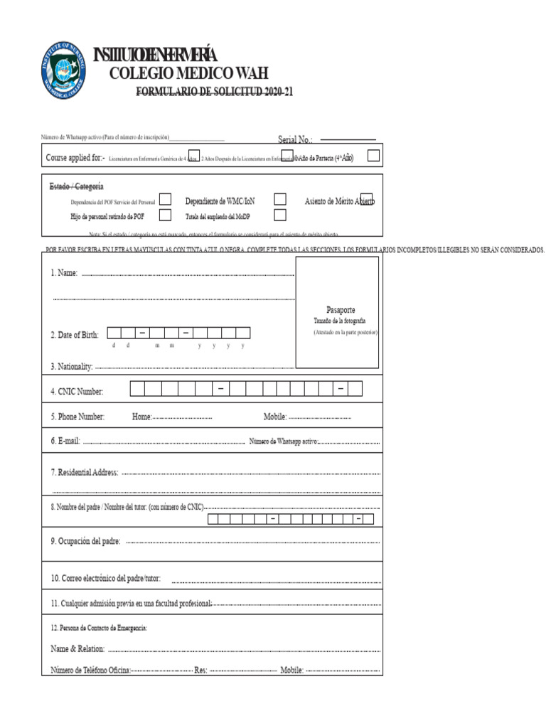 Formulario de Solicitud 2020-21 | PDF