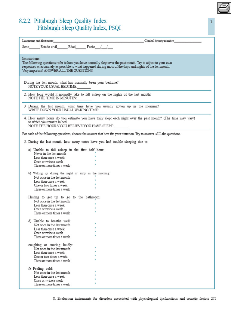 Pittsburgh Sleep Quality Index Questionnaire | PDF | Sleep | Nightmare