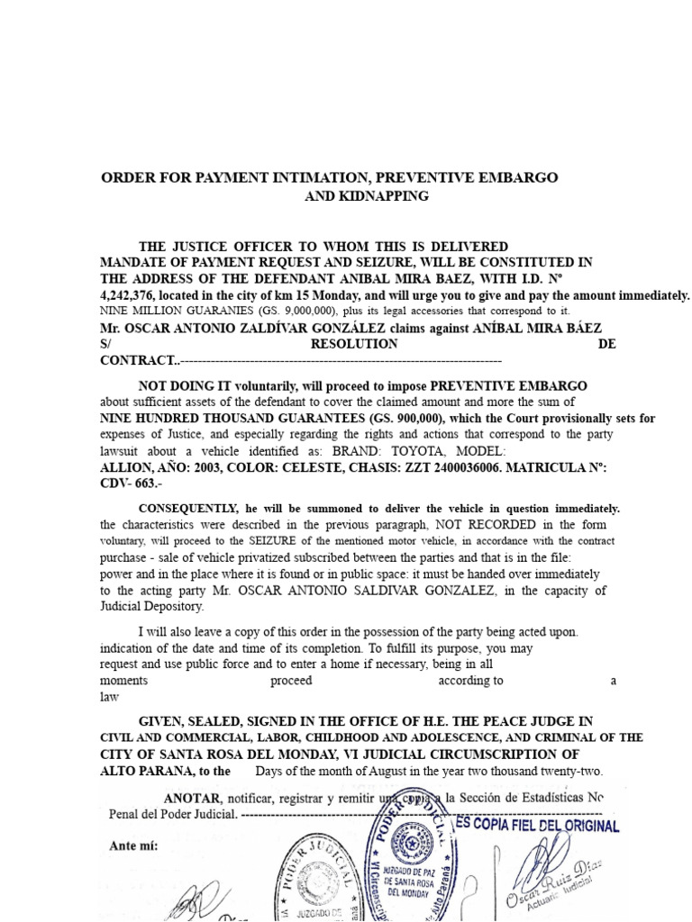 Payment Intimation Order | PDF
